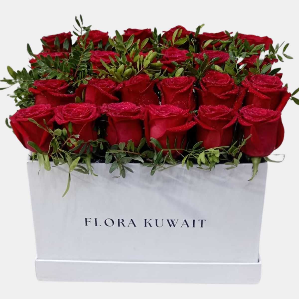 24 Roses with Greens in a Box | FloraKuwait.com