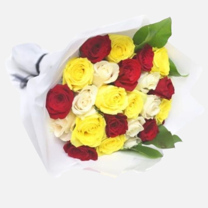 25 Red, White and Yellow Roses Bouquet | FloraKuwait.com
