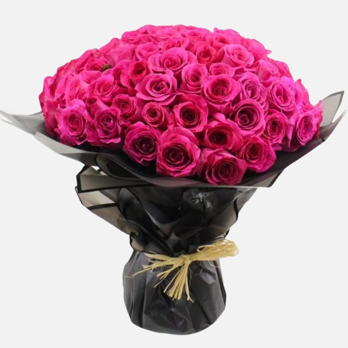 75 Pink Roses in Glass Vase | FloraKuwait.com