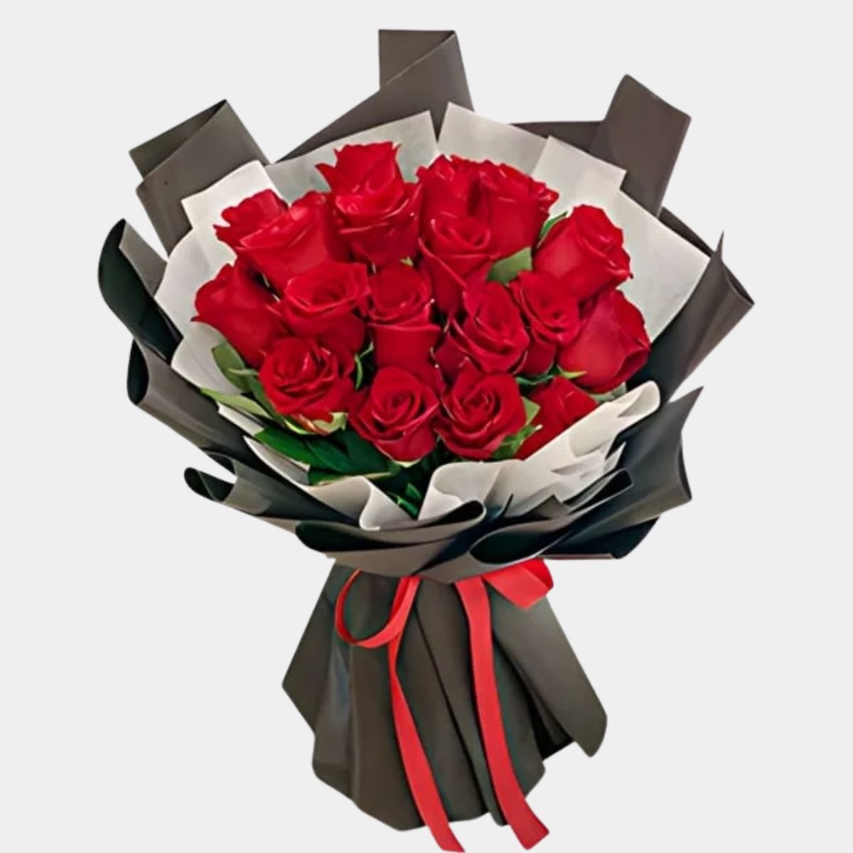 Classic 21 Red Roses Bouquet with Black Wrapping | FloraKuwait.com